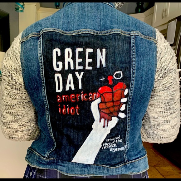 Jackets & Coats | Hand Painted Green Day Back Denim Jacket With ...